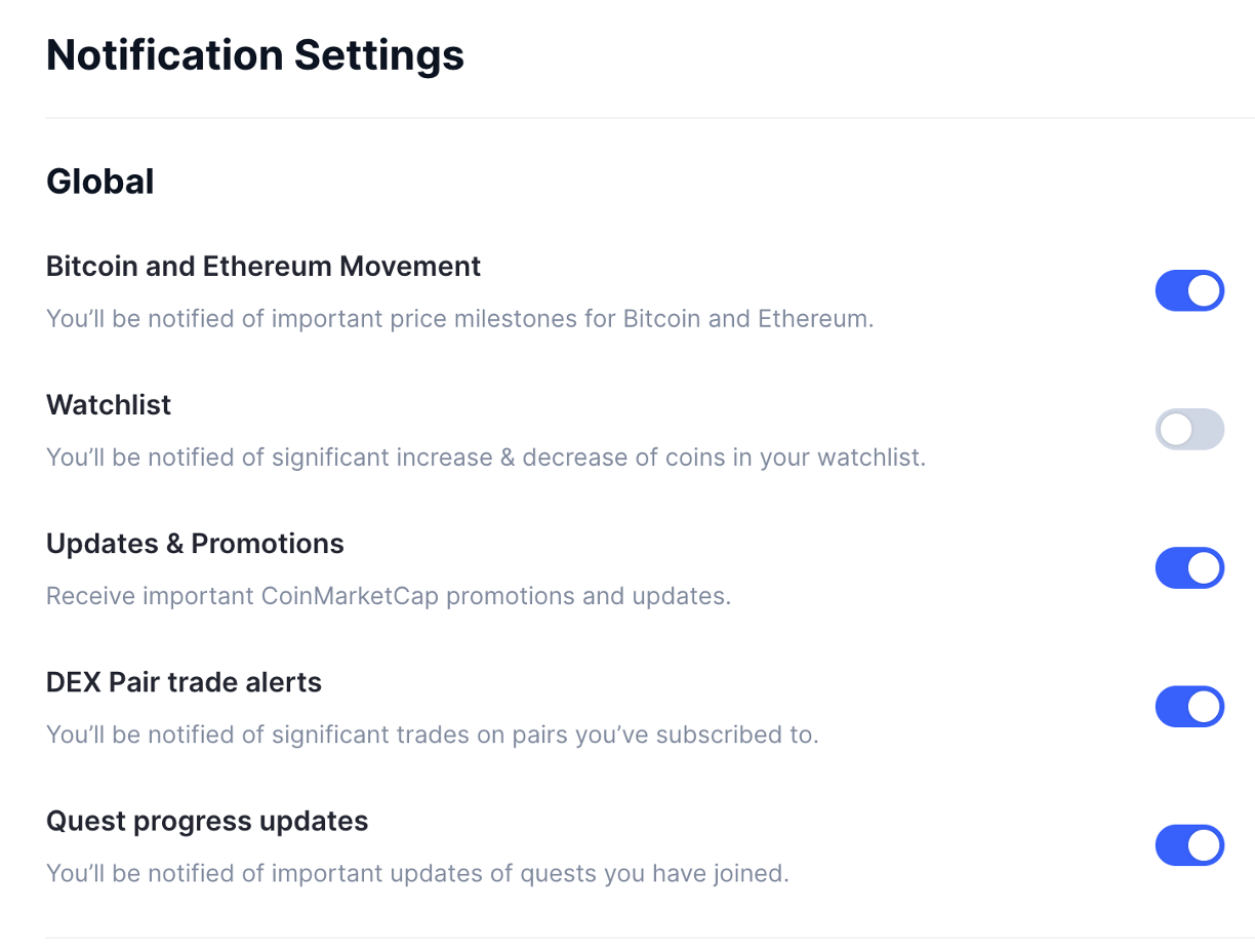 How to Manage Push Notification Preferences (Website) – CoinMarketCap
